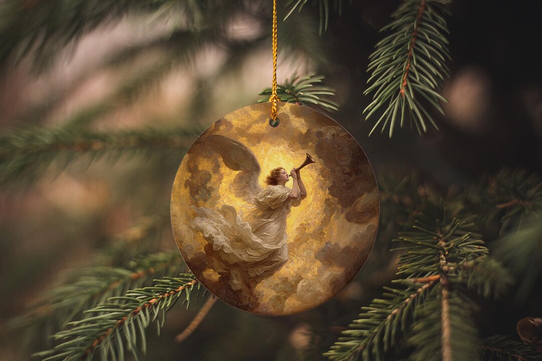 Glowing Angel Ceramic Ornament – Flowing Robes, Trumpet Raised ...