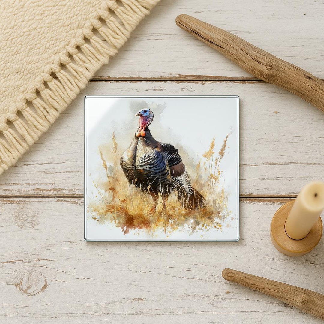 Wild Turkey Glass Coaster: Rustic Autumn Wildlife Home Decor - Etsy