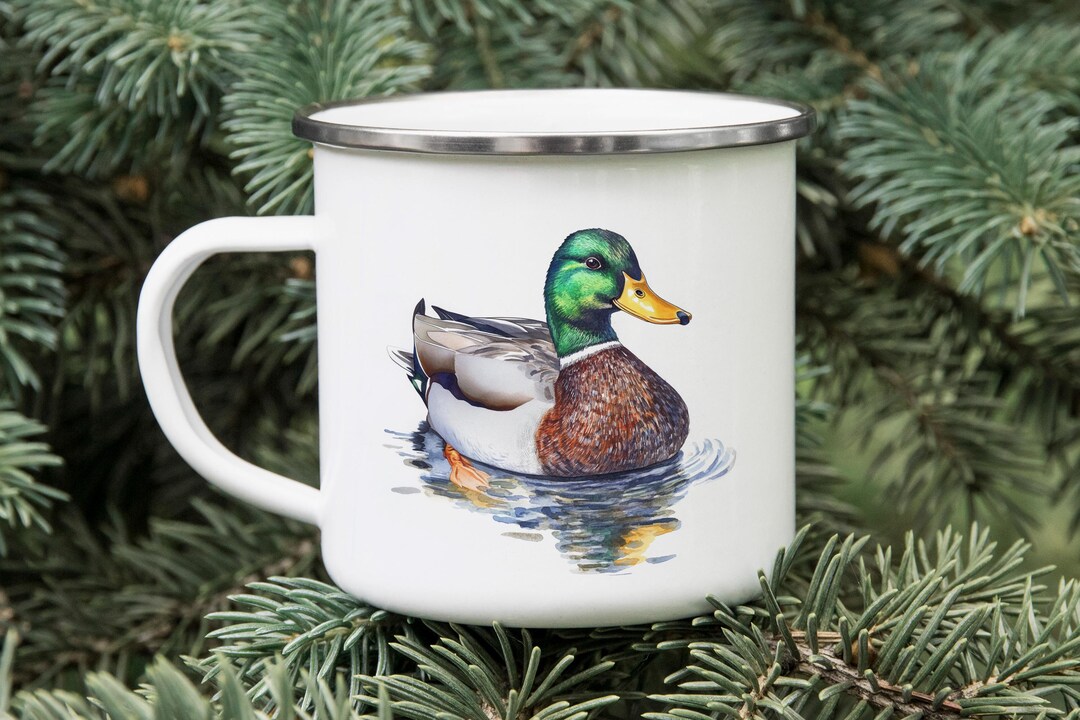 Mallard Duck Enamel Mug: Watercolor Wildlife Art Tin Cup - Etsy
