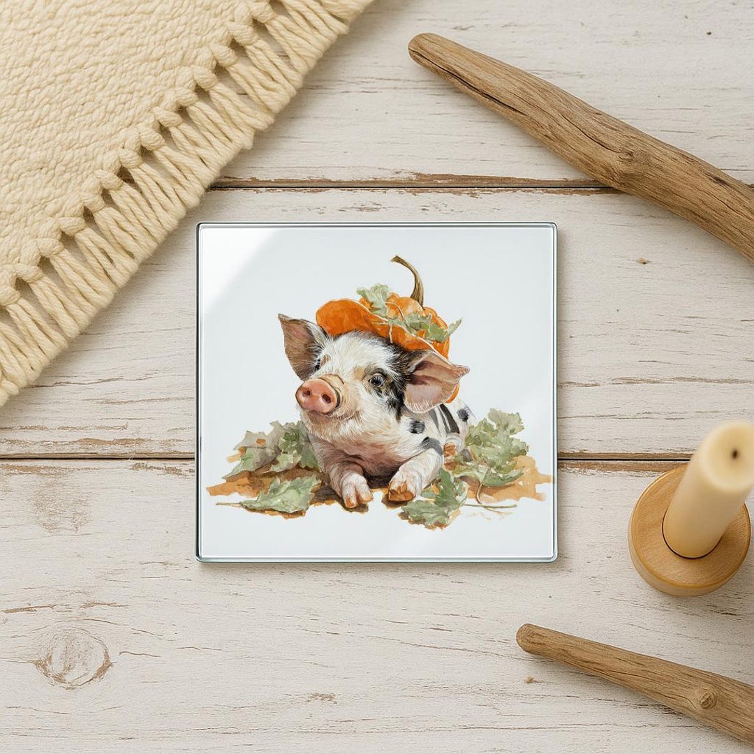 Baby Piglet Fall Glass Coaster: Autumn Farmhouse Decor - Etsy