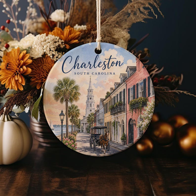 Charleston Waterfront Ceramic Ornament, Charleston Harbor Skyline ...