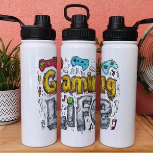 Gaming Life, Gamers Video Game, Durable Metal Water Bottle, Gamer ...