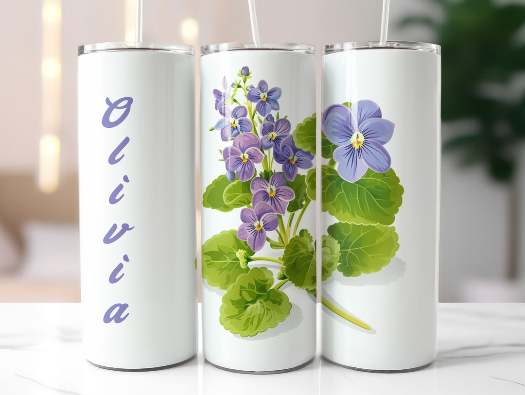 Violet Flower Tumbler: February Birthday Gift, Personalized Metal ...