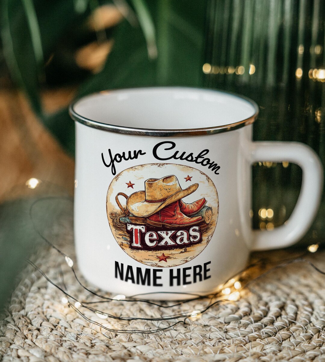 Texas Cowboy Boots & Hat Tin Mug - Personalized Camping, Travel State ...