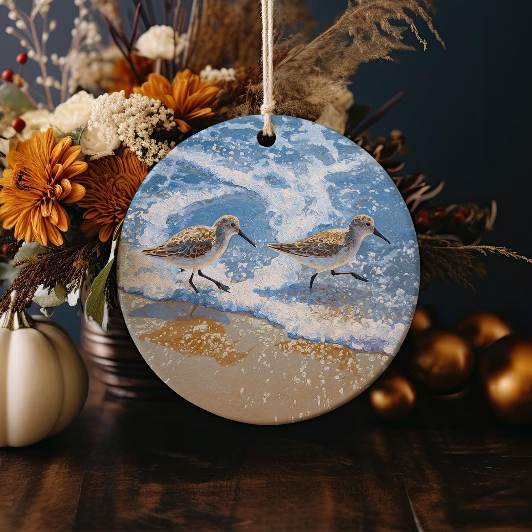 Sandpipers Beach Scene Ceramic Ornament – Coastal Bird Decor, Ocean ...