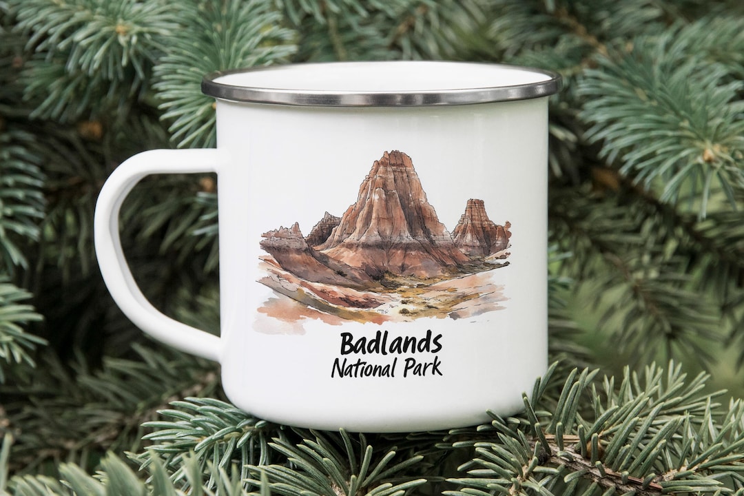 Badlands National Park Watercolor Tin Mug – Eroded Peaks Enamel Camping ...