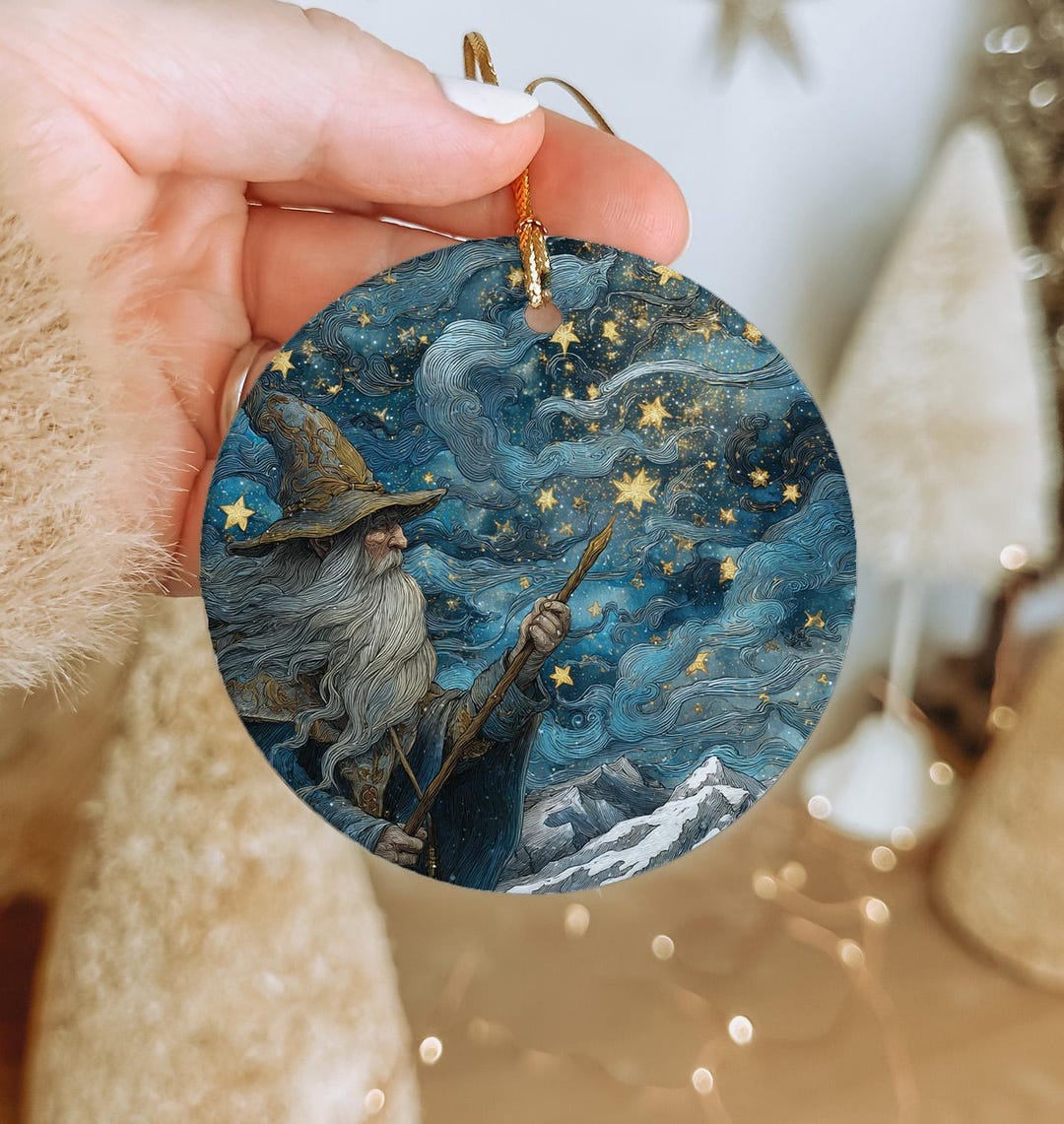 Winter Warlock Ceramic Ornament: Snow & Stars Fantasy Christmas Decor ...