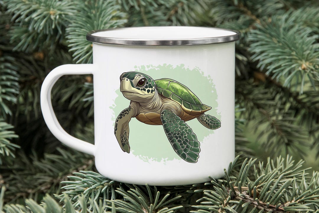 Sea Turtle Cartoon Enamel Mug: Ocean Animal Camping Cup - Etsy