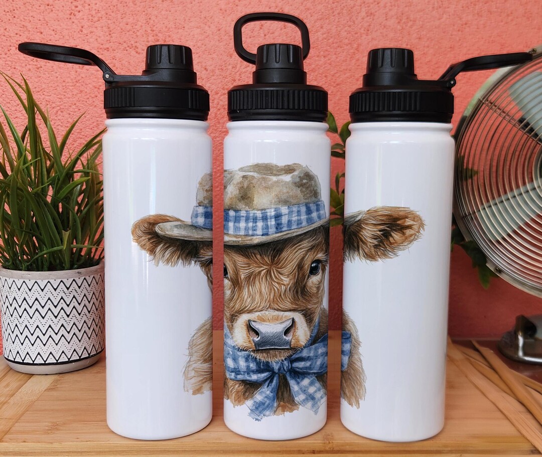 Highland Cow Water Bottle, Cute Farm Gift, Country Style, Calf Design ...