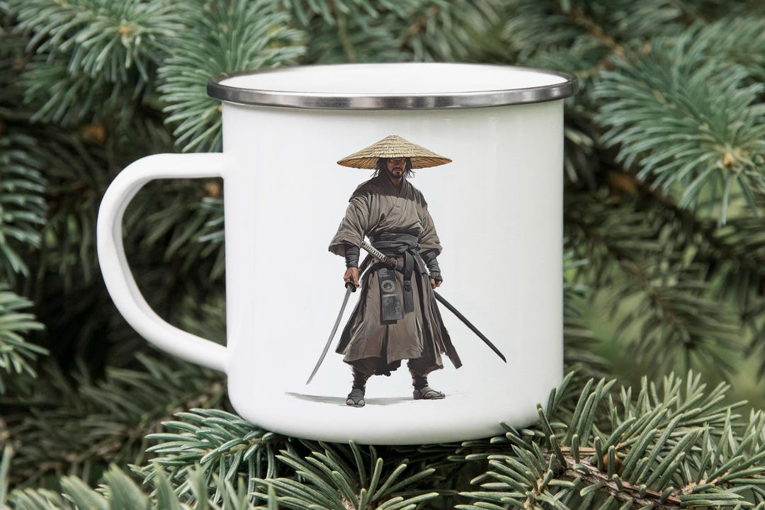 Samurai Warrior Enamel Mug: Asian Art Camping Cup (17 Oz) - Etsy