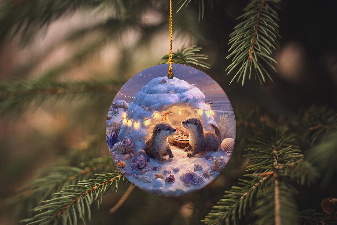 Otter Igloo Ornament: Ceramic Snowy Beach Scene With Festive Lights - Etsy