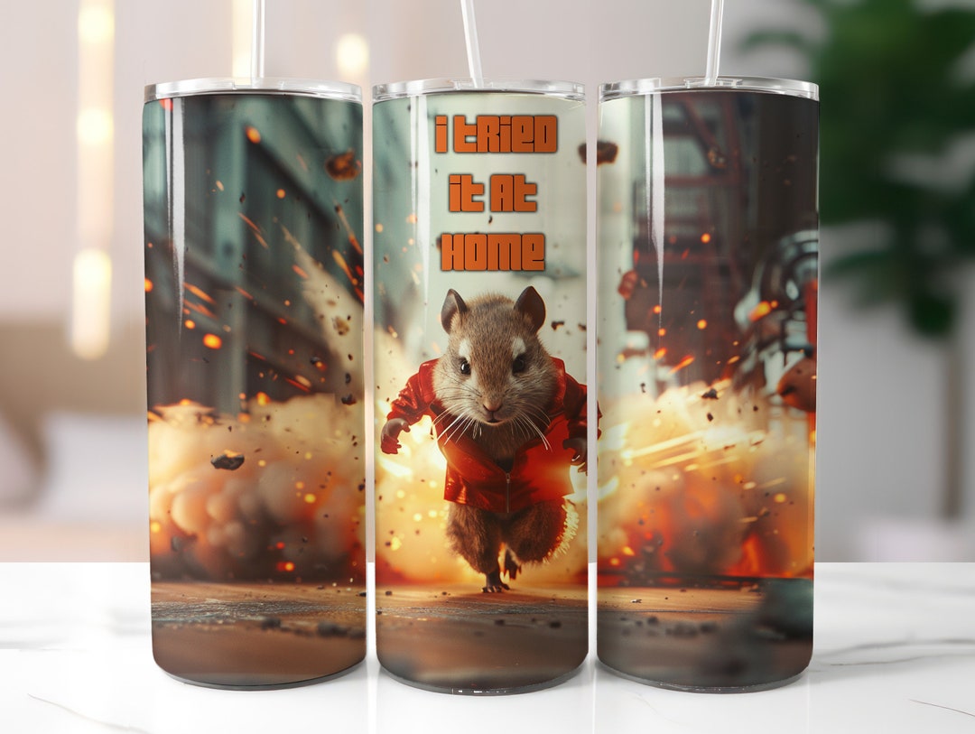 Personalized Metal Tumbler, Funny Hamster Design, Explosion Art, Tried ...