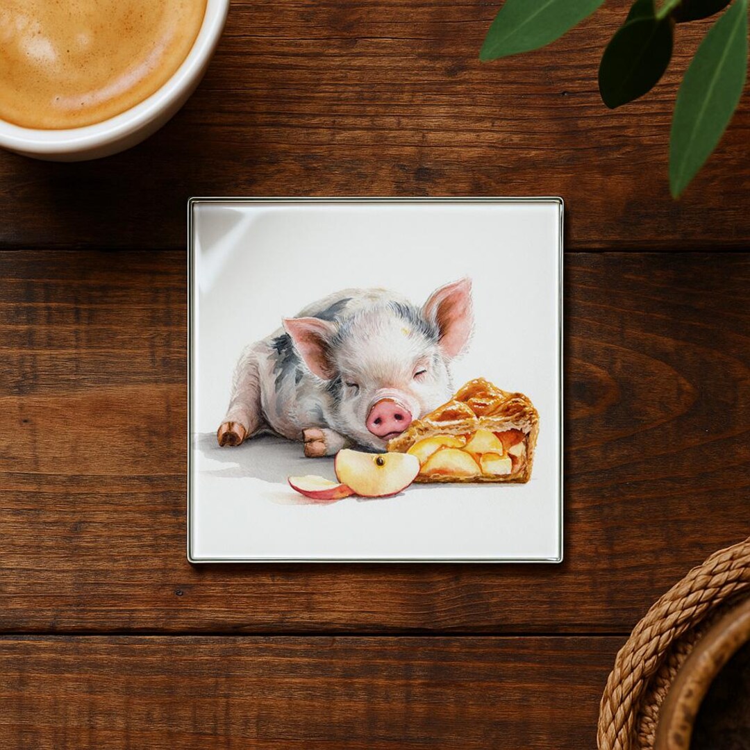 Baby Piglet Glass Coaster: Sleeping Pig Art, Rustic Farmhouse Decor - Etsy