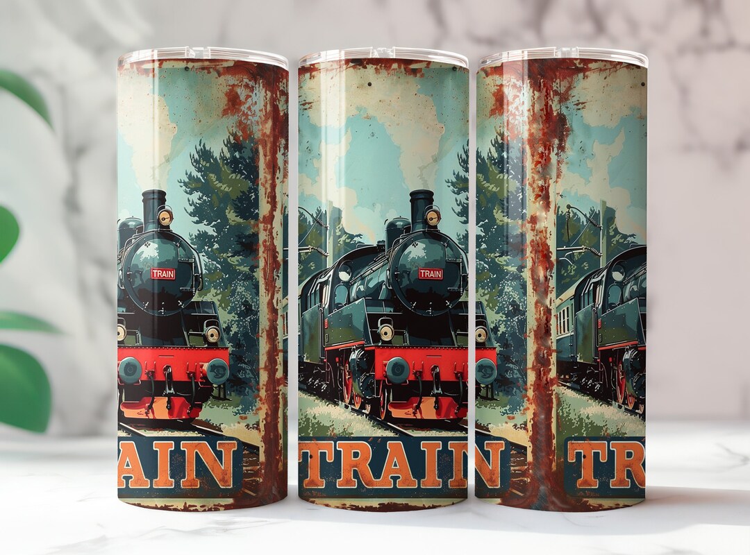Vintage Locomotive Cup, Retro Style Design, Custom Metal Drinkware ...
