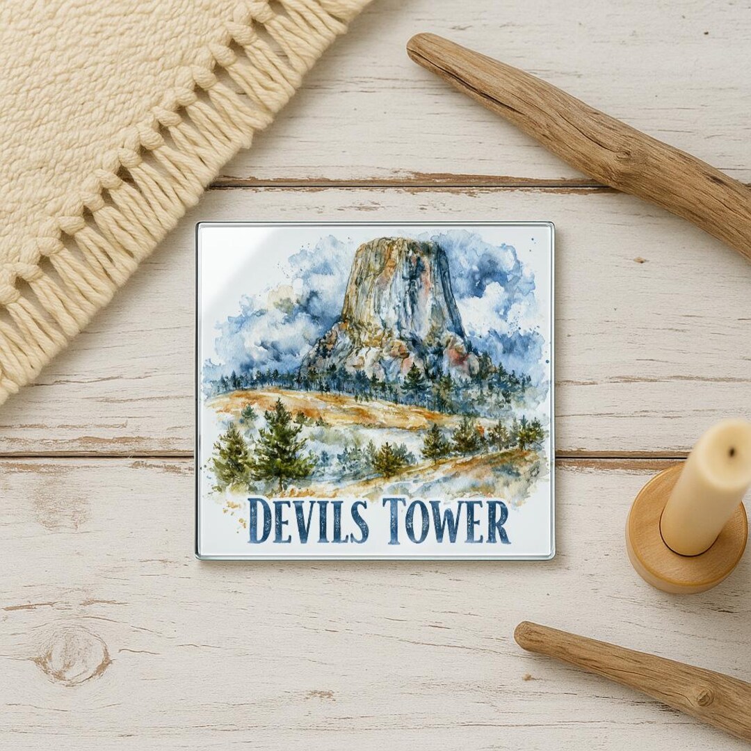 Devils Tower Glass Coaster, Wyoming Landmark Nature Scene, Rolling ...