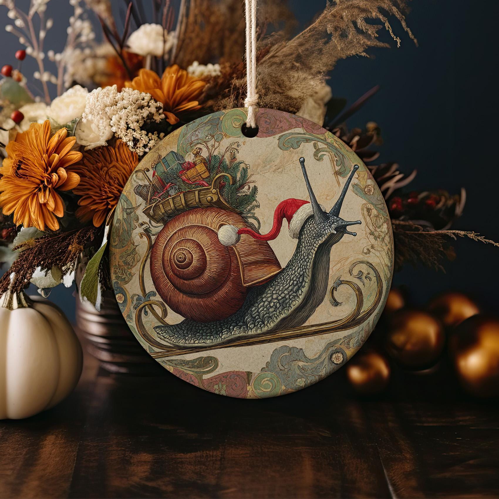Snail Sleigh Christmas Ornament – Santa Hat Holiday Decor - Etsy