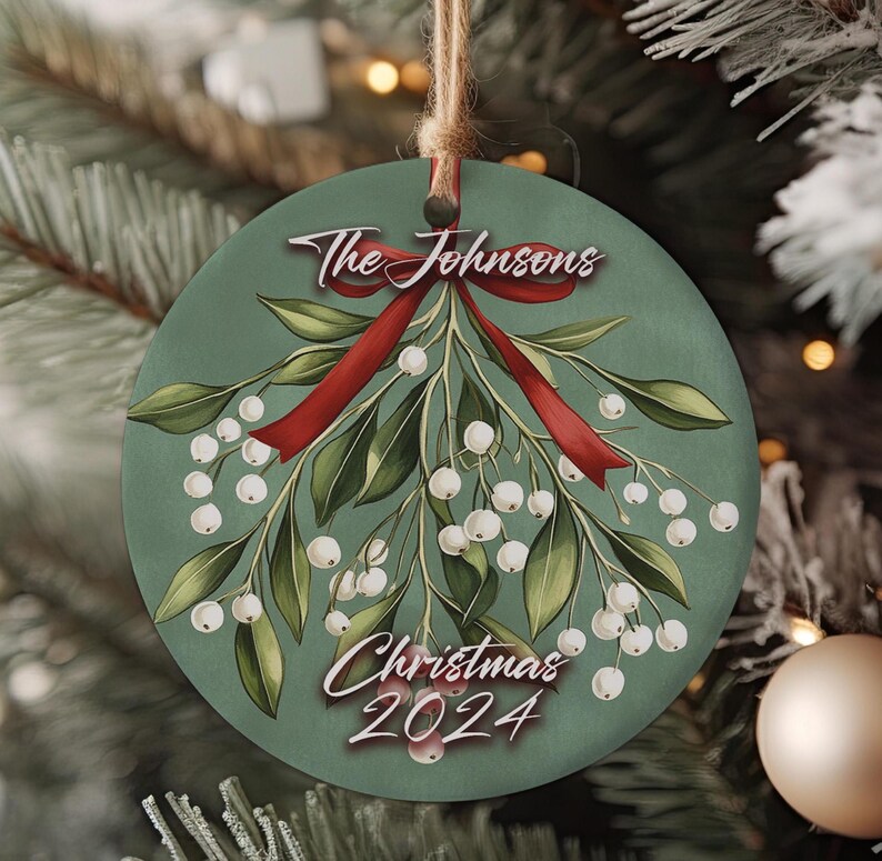 Personalized Mistletoe Ceramic Ornament: Holiday Keepsake - Etsy
