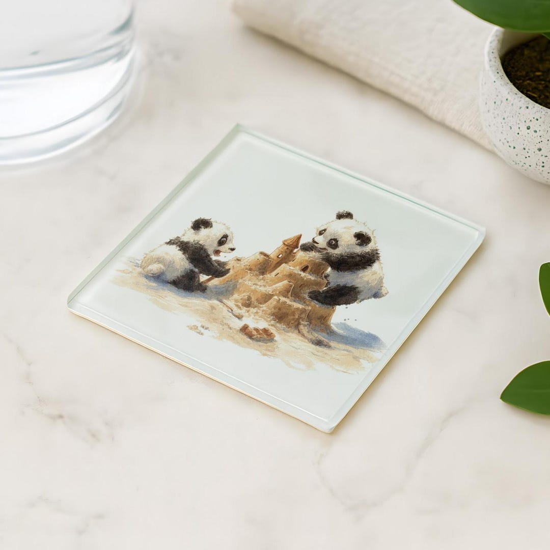 Panda Sandcastle Glass Coaster: Beach Coastal Decor - Etsy