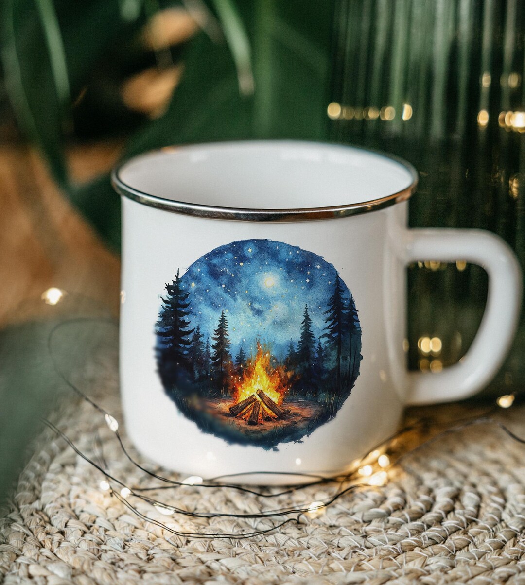 Starry Night Campfire Enamel Mug, Country Camping, Woods Tin Cup - Etsy