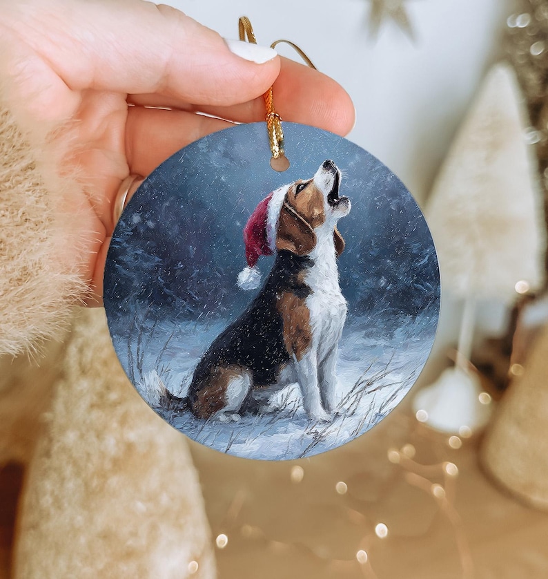 Beagle Howling Christmas Ornament: Santa Hat Dog Ceramic Holiday Decor ...