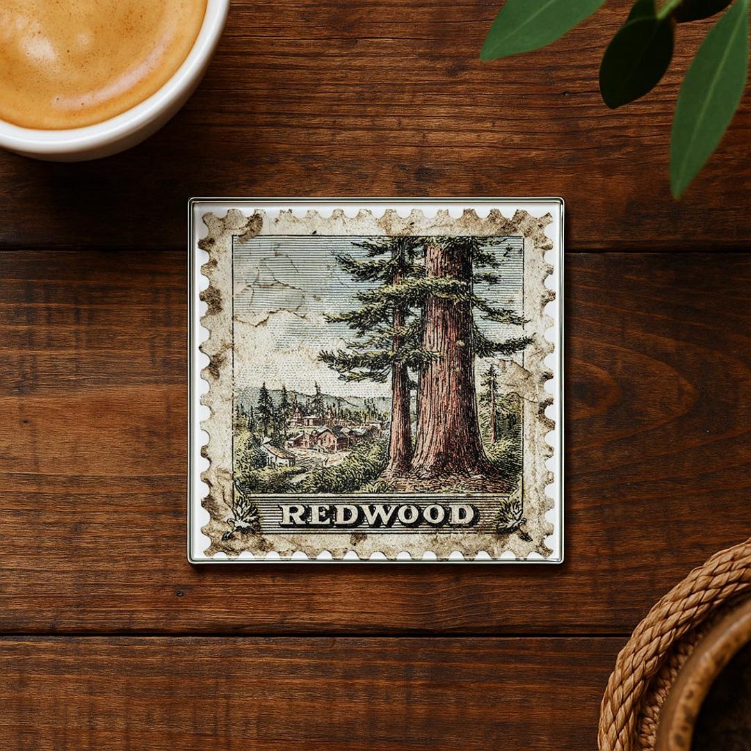 Redwood National Park Glass Coaster – Vintage Postage Stamp Art - Etsy