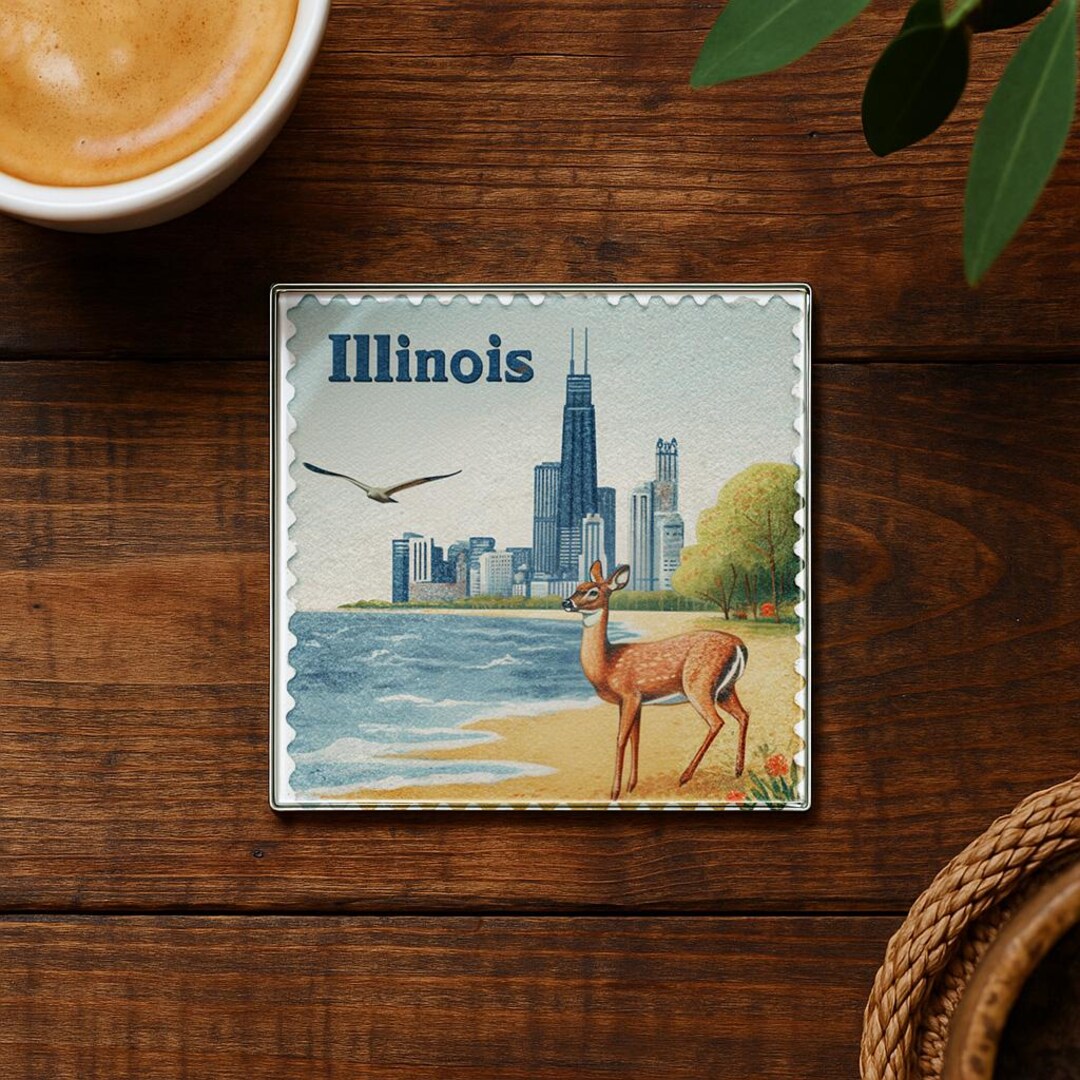 Chicago Skyline Glass Coaster – Oak Street Beach, Vintage Illinois ...