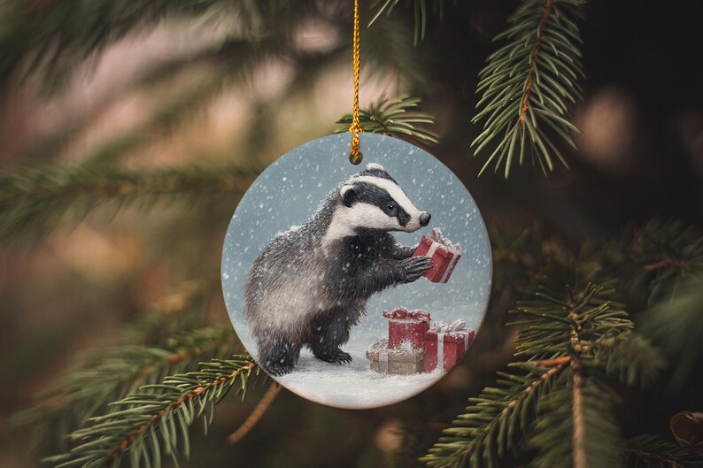 Badger Snow Scene Ceramic Ornament: Woodland Christmas Keepsake - Etsy