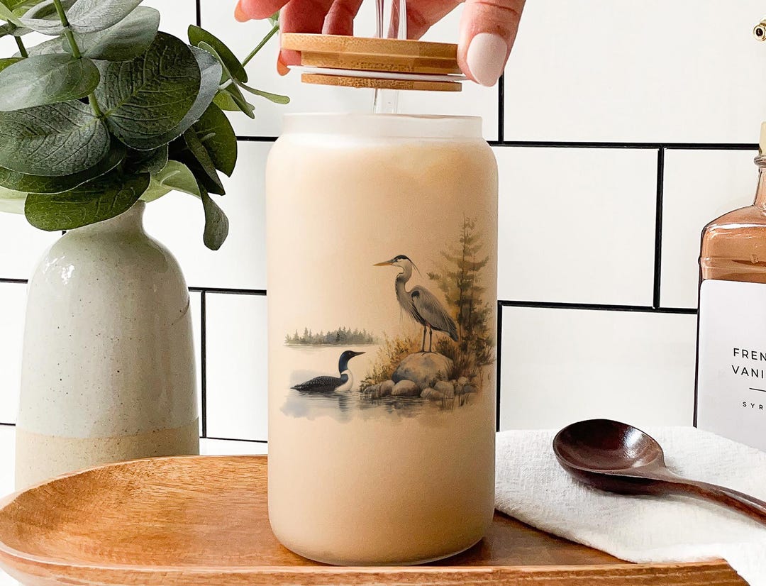 Great Blue Heron Loon Glass Tumbler, Wildlife Art, Handcrafted ...