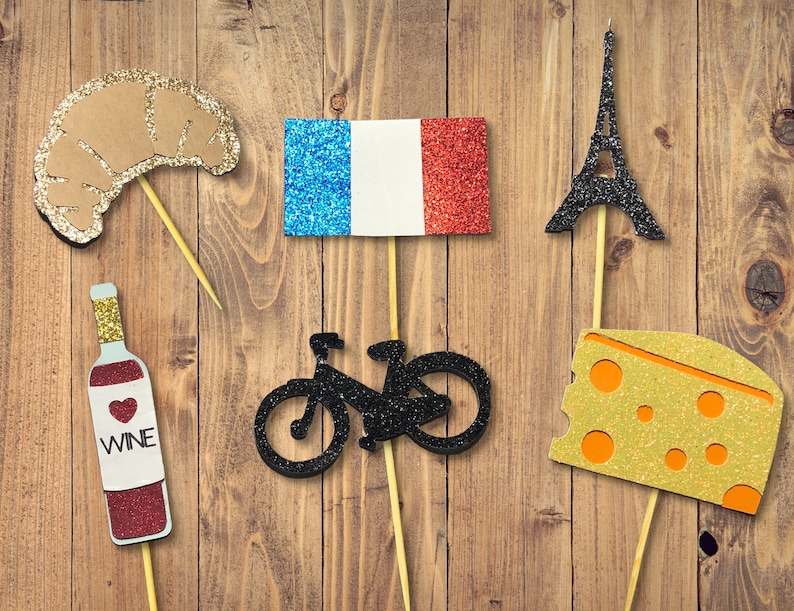 French Party Decor Bundle: Bon Voyage Banner, Cupcake Toppers, Garland ...