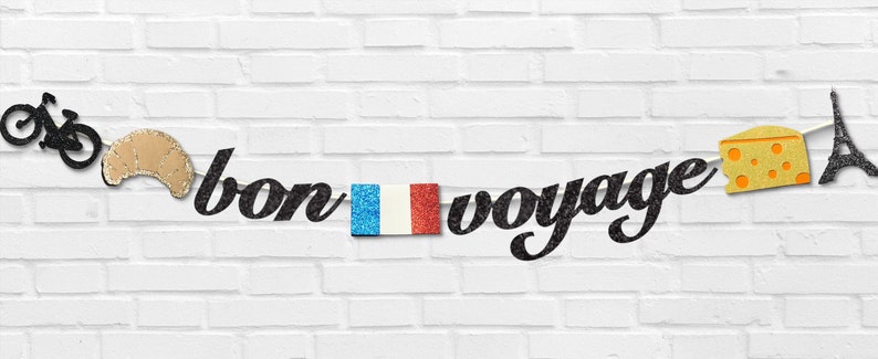French Party Decor Bundle: Bon Voyage Banner, Cupcake Toppers, Garland ...