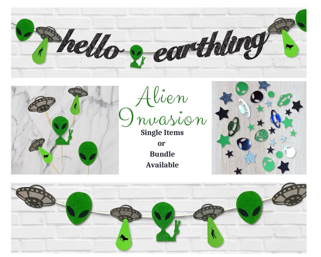 Alien Invasion Party Decor, Alien Invasion Cupcake Toppers 12, Confetti ...