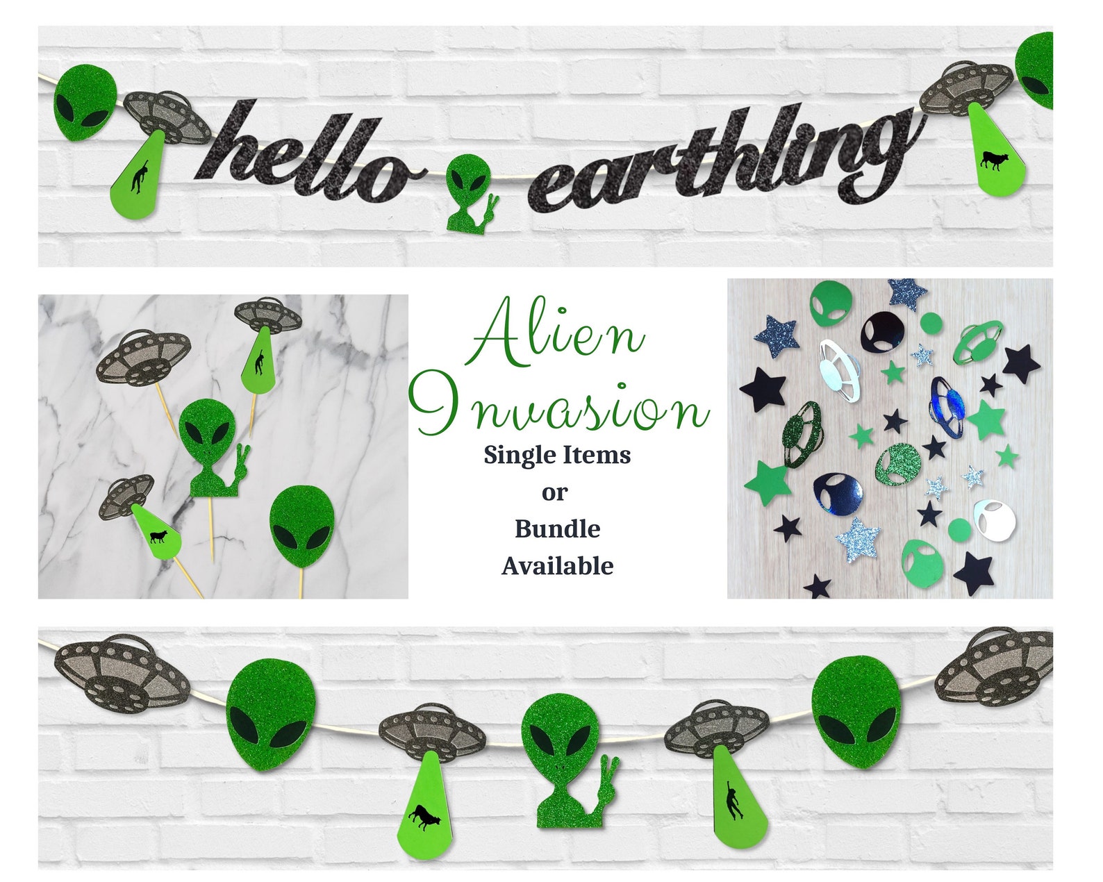 Alien Invasion Party Decor, Alien Invasion Cupcake Toppers (12 ...