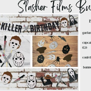 Slasher Movie Birthday Party Decor: Cupcake Toppers, Banner, Confetti ...