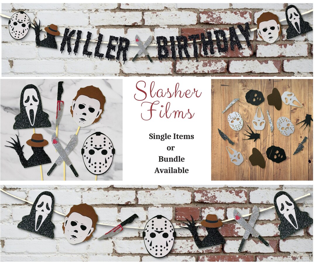 Slasher Movie Birthday Party Decor: Cupcake Toppers, Banner, Confetti ...