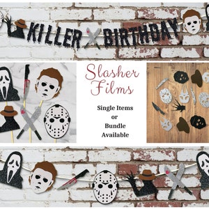 Slasher Movie Birthday Party Decor: Cupcake Toppers, Banner, Confetti ...