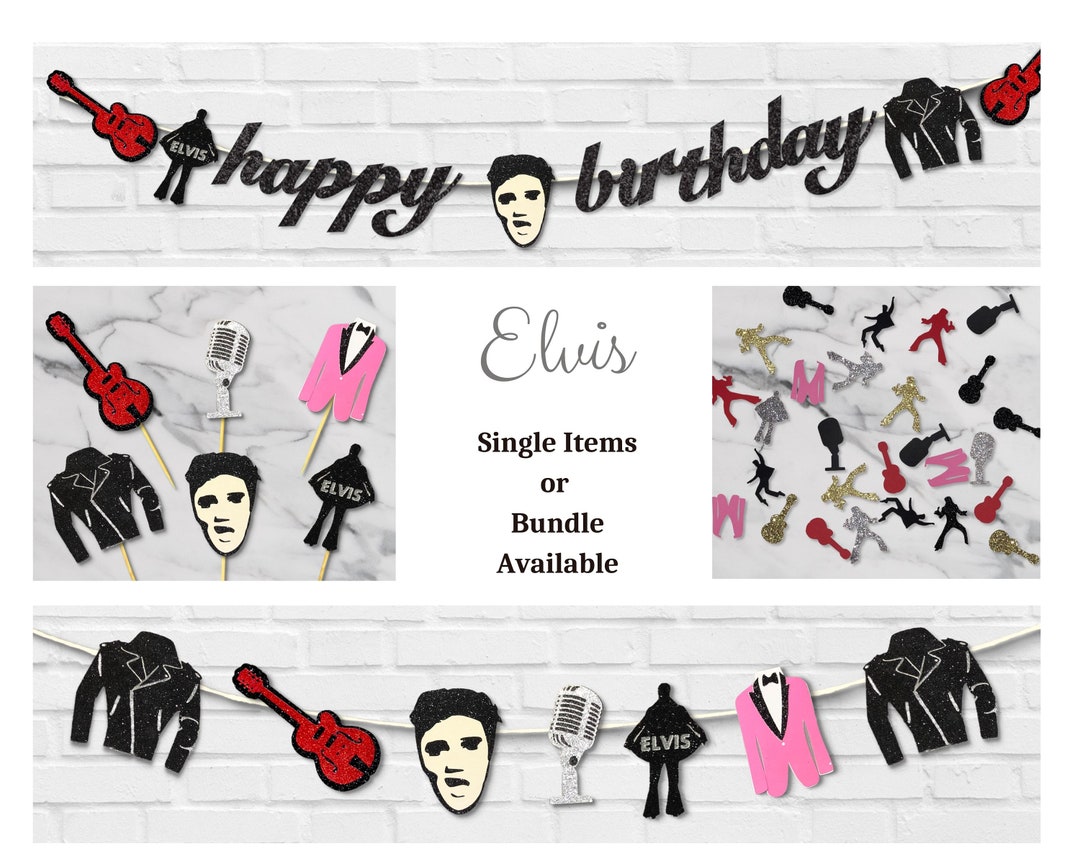 Elvis Birthday Party Decor: Rock N Roll Cupcake Toppers, Banner ...