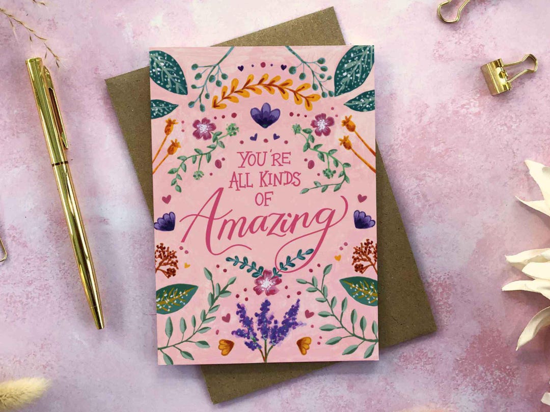 You're Amazing Birthday Card | Pink Floral Greetings Card - Etsy UK