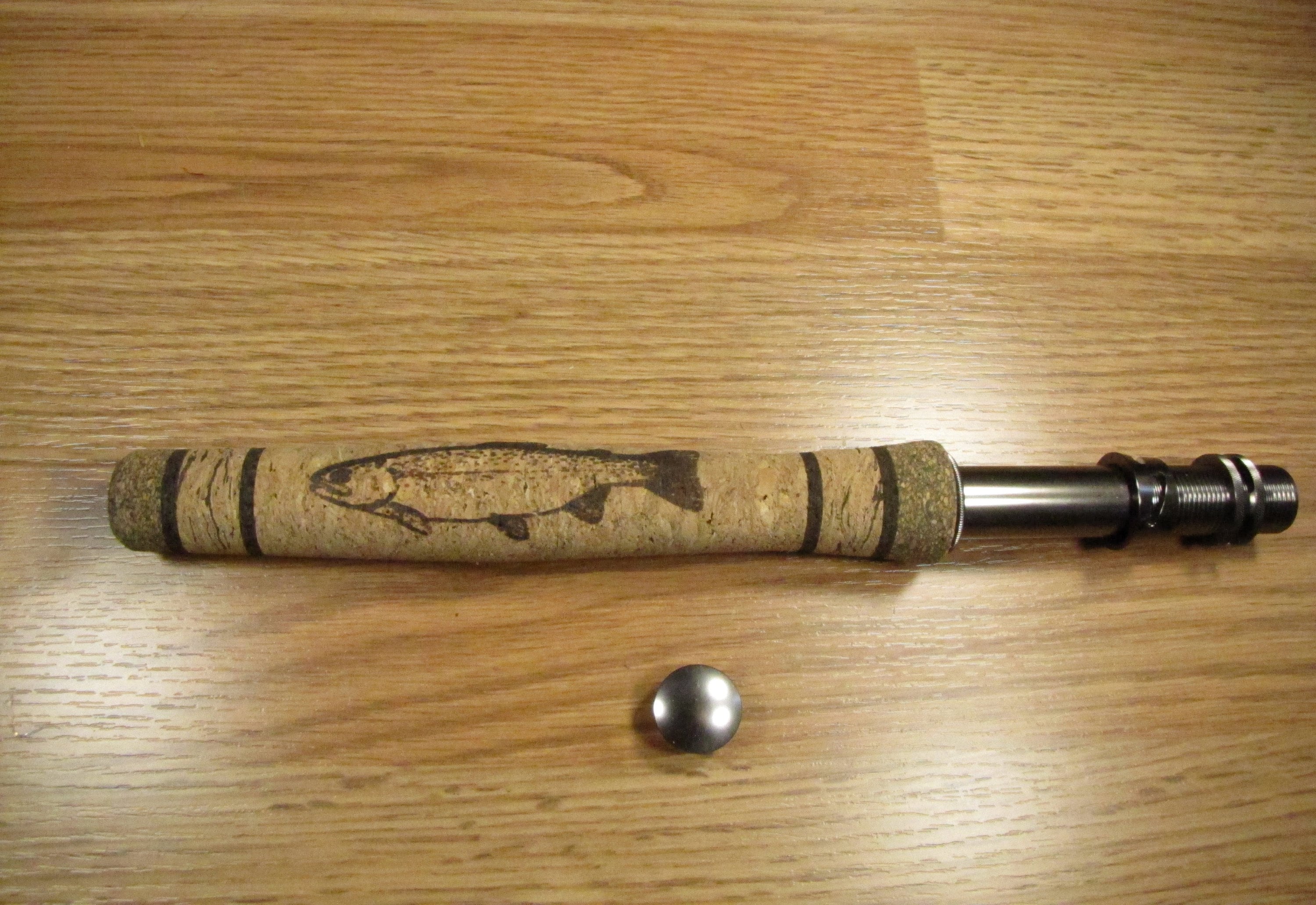 Half Wells Fly Rod Handle With Laser Burned Swimming Trout, Burl Cork ...