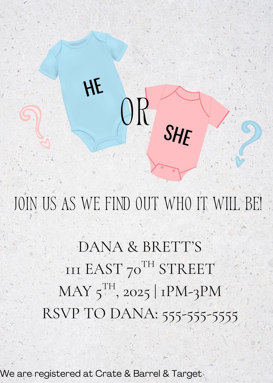 Gender Reveal Invitation & Thank You Card – He or She Theme | Editable ...
