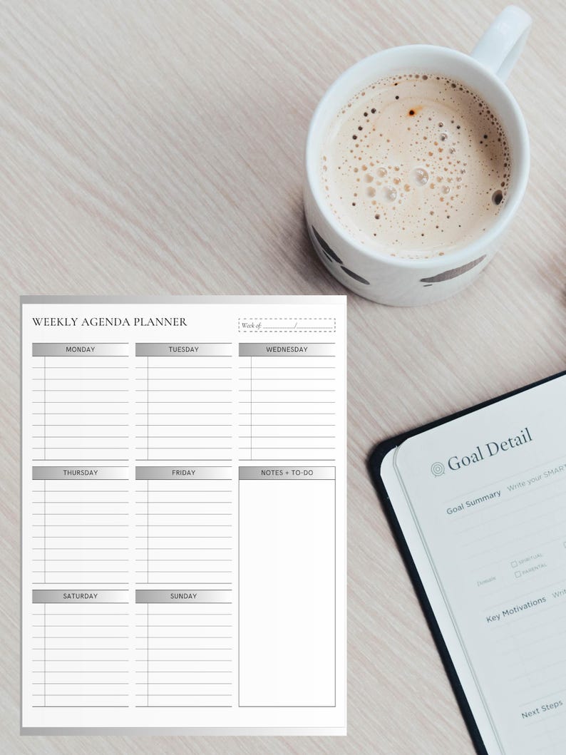 Weekly Agenda Planner Bundle Printable – Black and White Minimalist ...