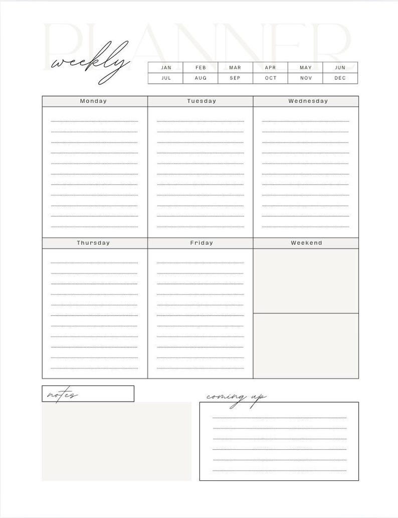 Minimalist Weekly Planner Printable – Elegant Black & White Design ...