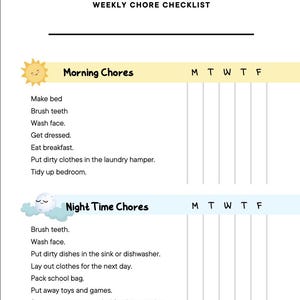 Kids Chore Chart Printable – Morning & Night Routine Checklist | Weekly ...