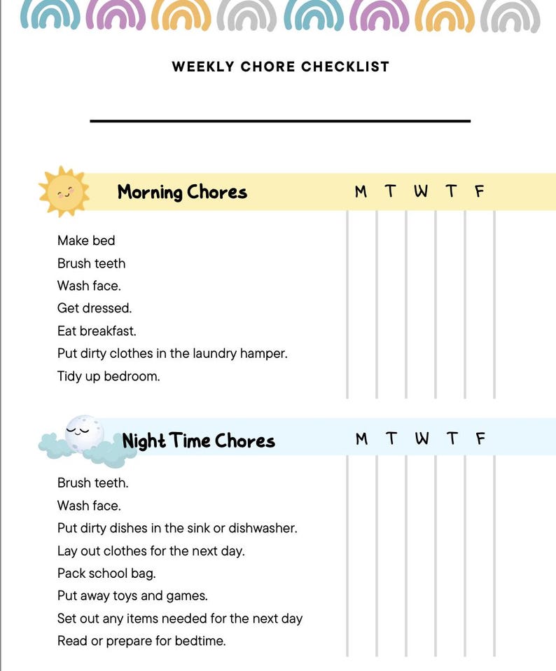 Kids Chore Chart Printable – Morning & Night Routine Checklist | Weekly ...