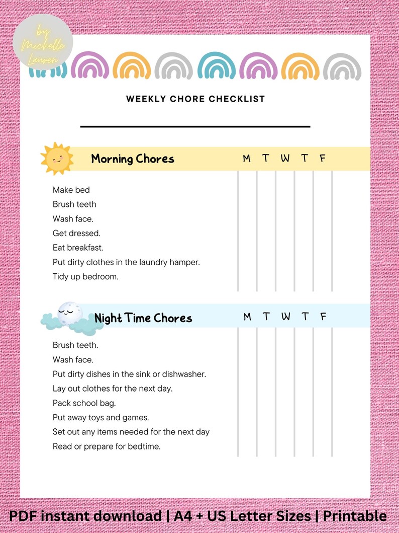 Kids Chore Chart Printable – Morning & Night Routine Checklist | Weekly ...
