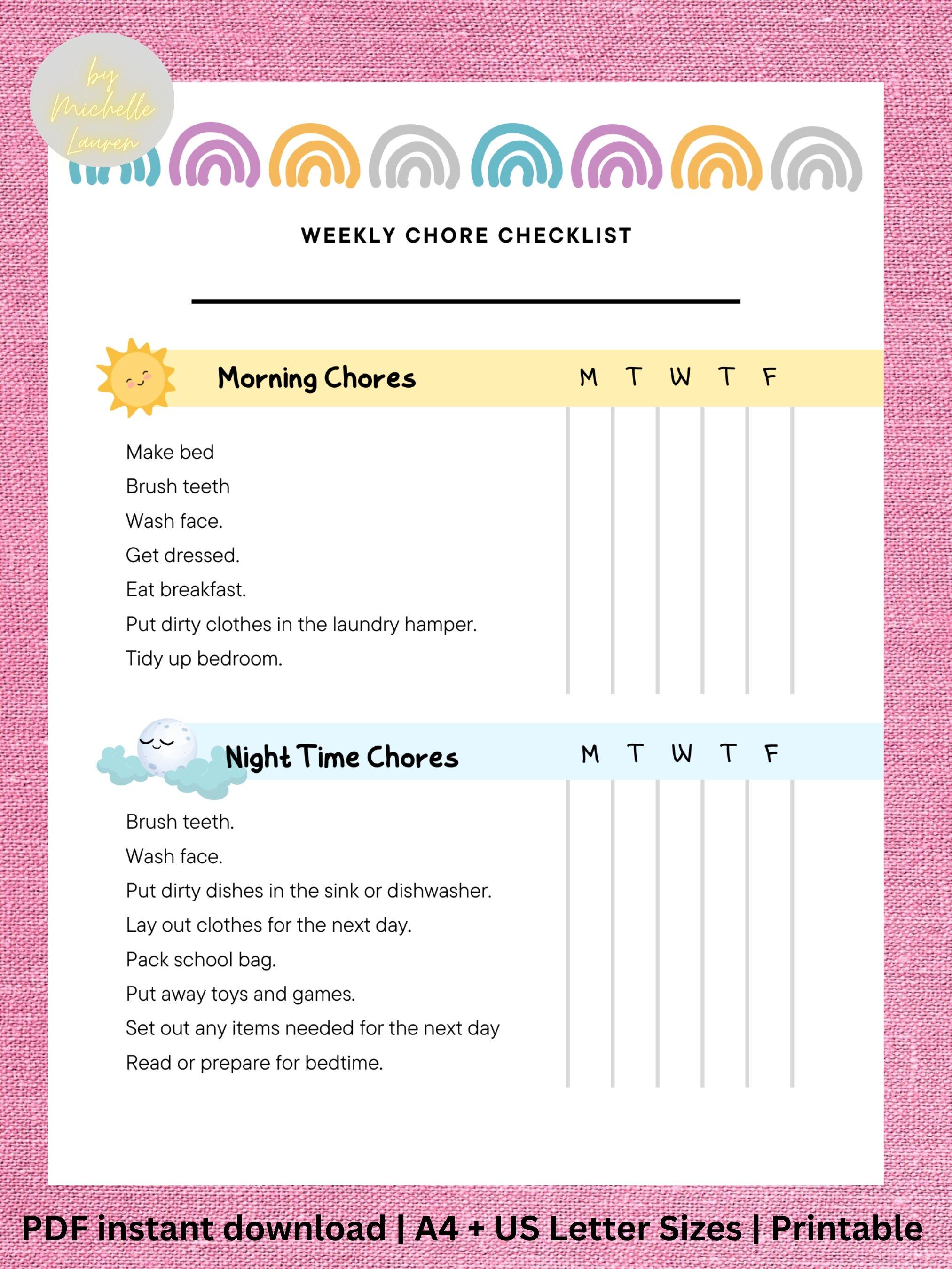 Kids Chore Chart Printable – Morning & Night Routine Checklist | Weekly ...