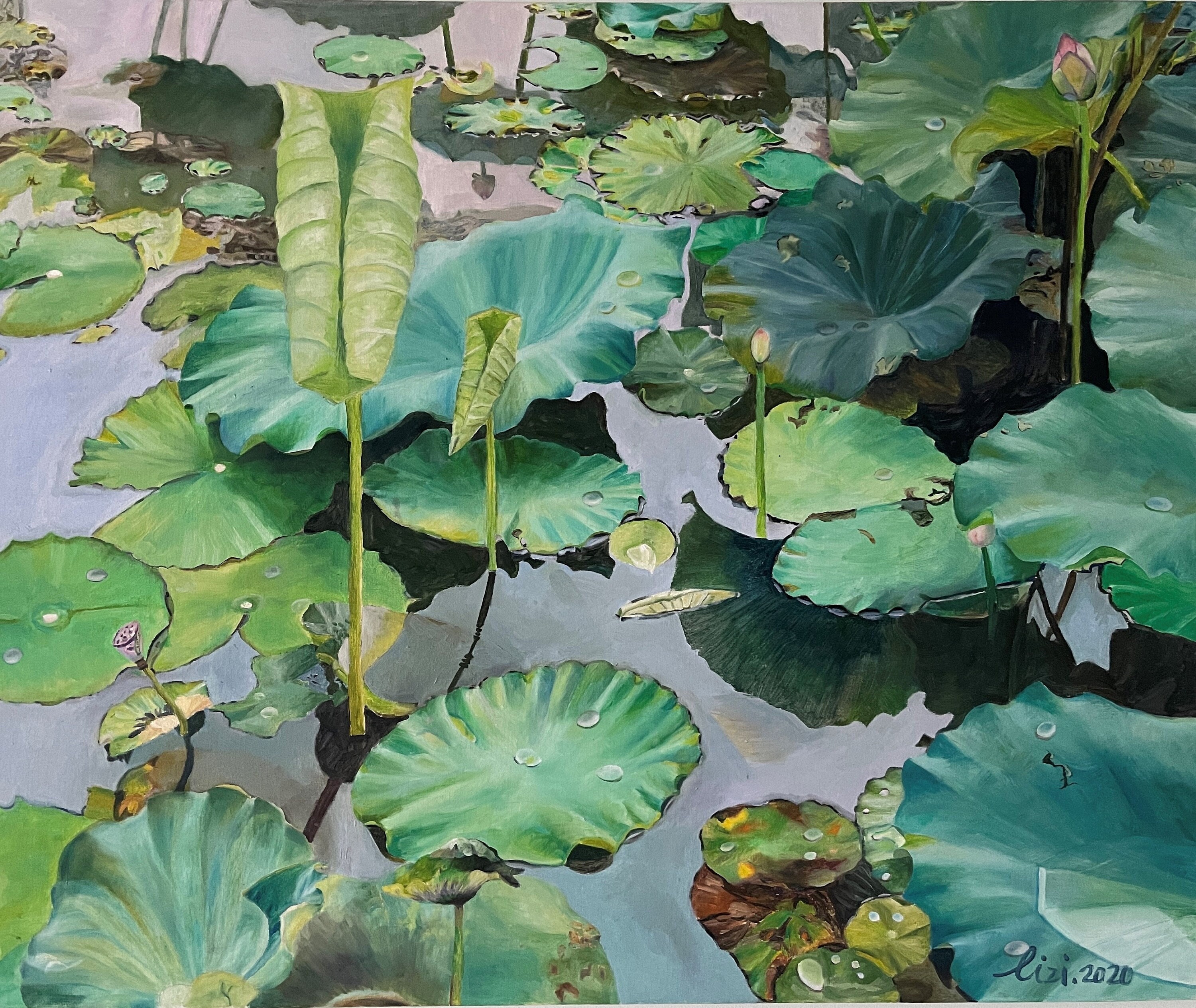 Original Painting "the Lotus Pond" - Oil on Canvas - Etsy