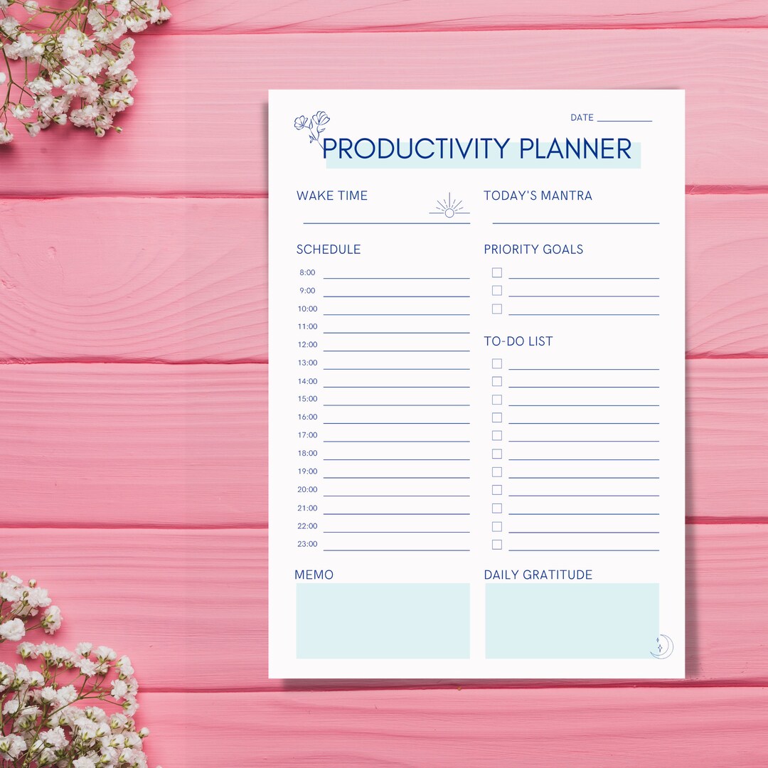 Daily Productivity Planner A4 Printable | Cute Blue-pastel Journal Page ...