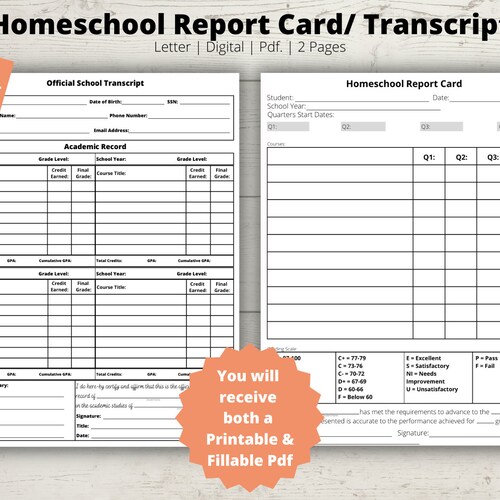 Homeschool Transcript Report Cards and Diploma Printable - Etsy