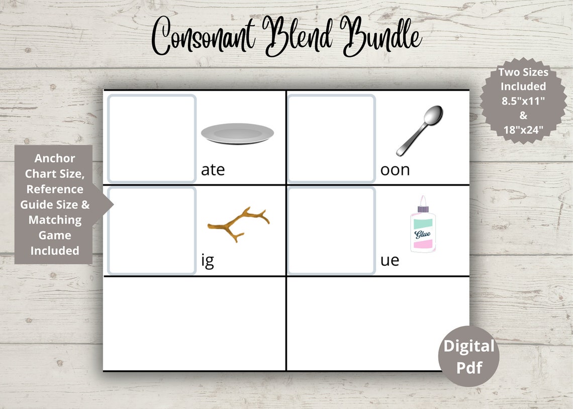 Consonant Blends Printable Anchor Chart Hands-on Matching - Etsy