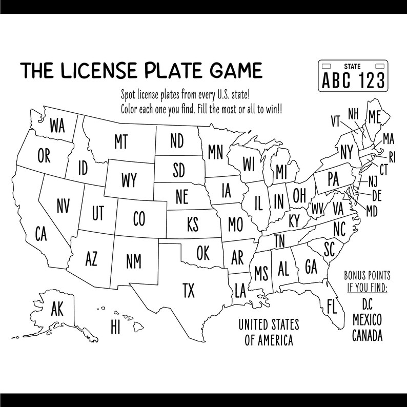 License Plate Game: Road Trip Activity for Kids (printable PDF Download ...